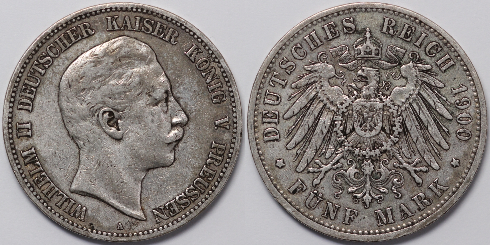German States Prussia 1900-A 5 Mark Wilhelm II Berlin Mint KM# 523 ...