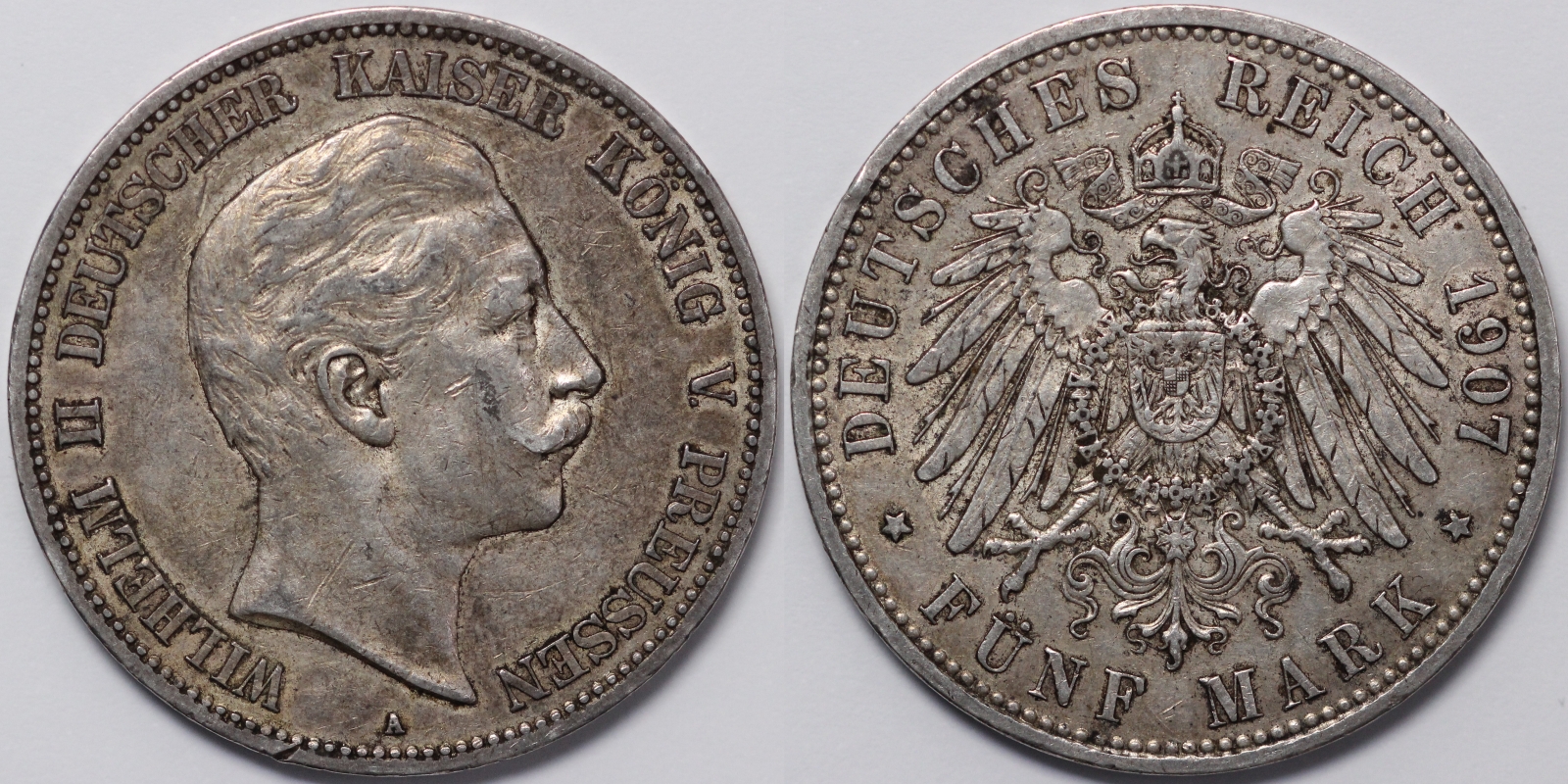 German States Prussia 1907-A 5 Mark Wilhelm II Berlin Mint KM# 523 ...