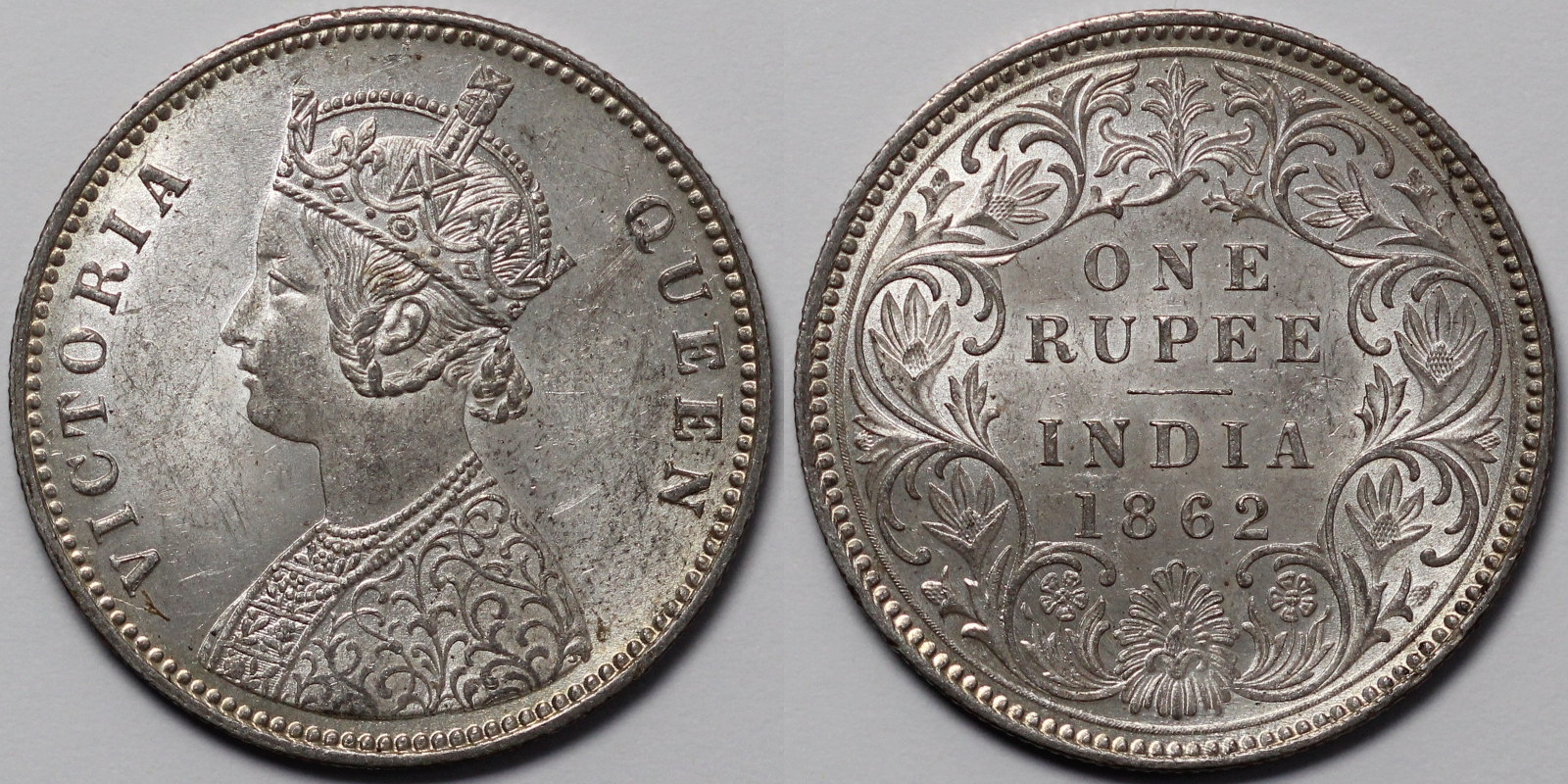 India - British Rupee 1862(c) Calcutta Mint S&W-4.51 Victoria Silver ...