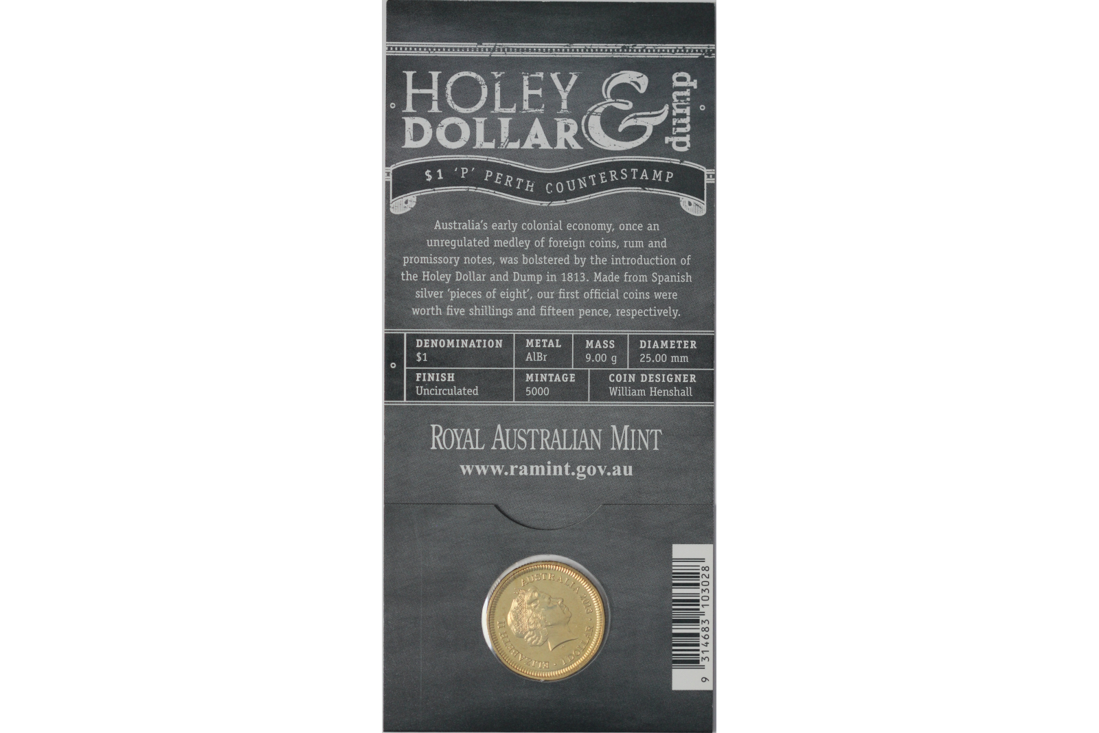 Australia 2013 Holey Dollar & Dump $1 Uncirculated Coin 'P' Perth ...