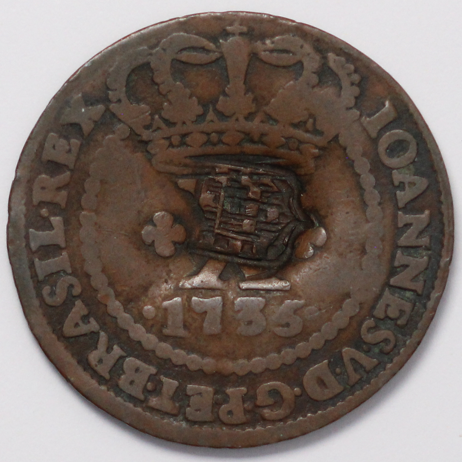 Brazil ND(1809) 20 Reis Shield Countermark on 1735 10 Reis Host Copper ...