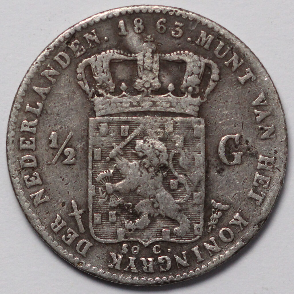 Netherlands 1863 1/2 Gulden William III KM# 92 World Silver Coin ...