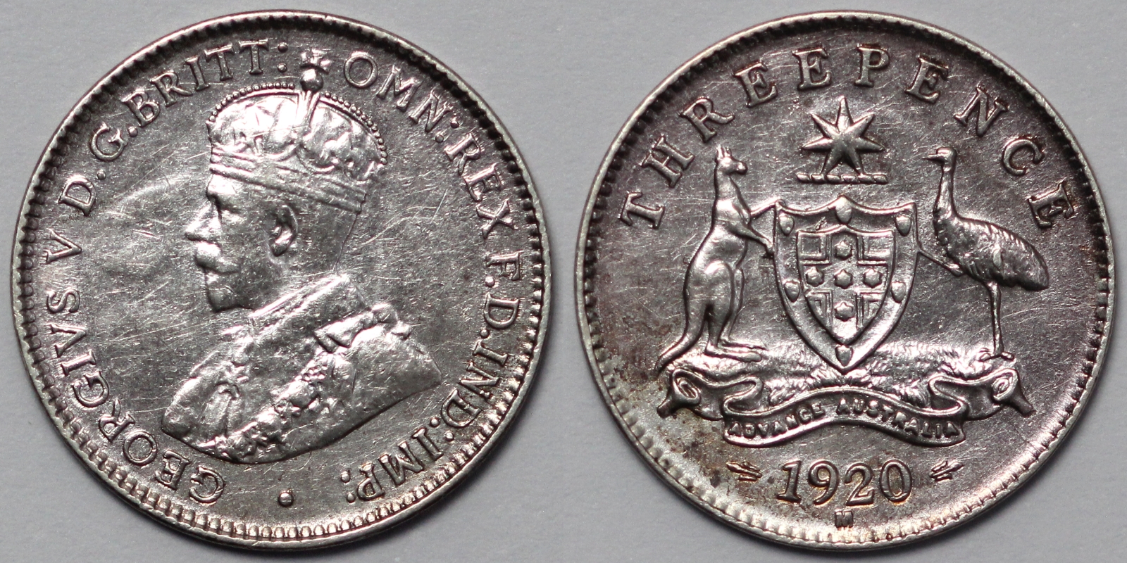 Australia 1920-M Threepence 3D George V Melbourne Mint Silver Coin ...