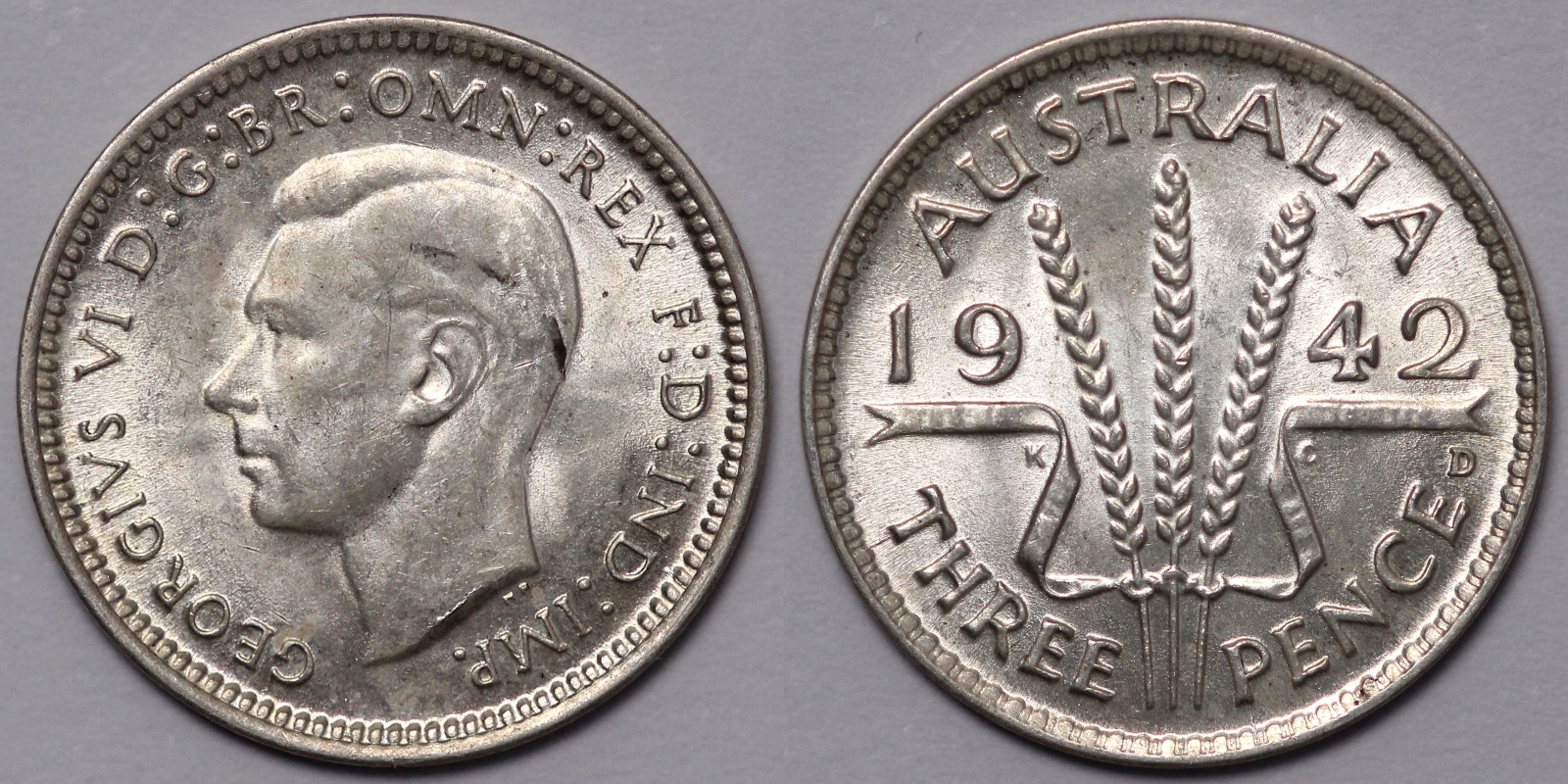 Australia 1942-D Threepence 3D George VI Denver Mint Silver Coin ...