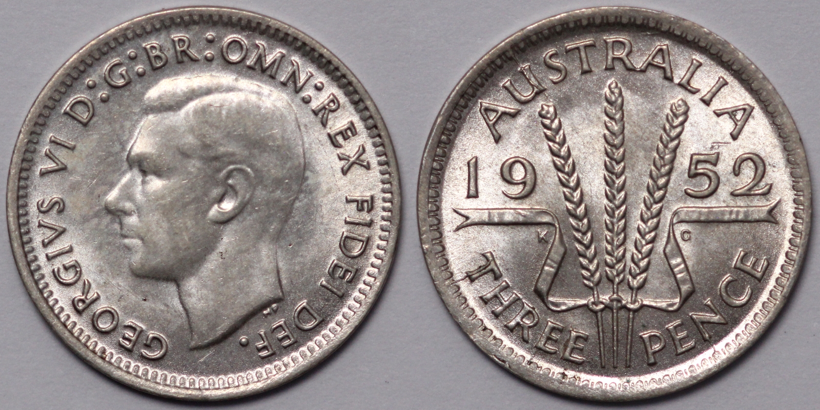 Australia 1952(m) Threepence 3D George VI Melbourne Mint Silver Coin ...