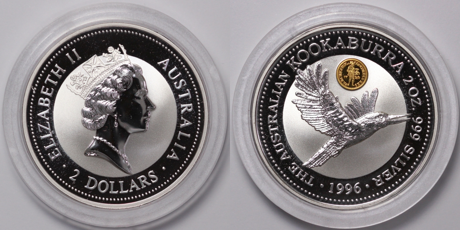 1996 Australian Kookaburra Gold Ducat Privy Mark 2oz Silver Specimen ...