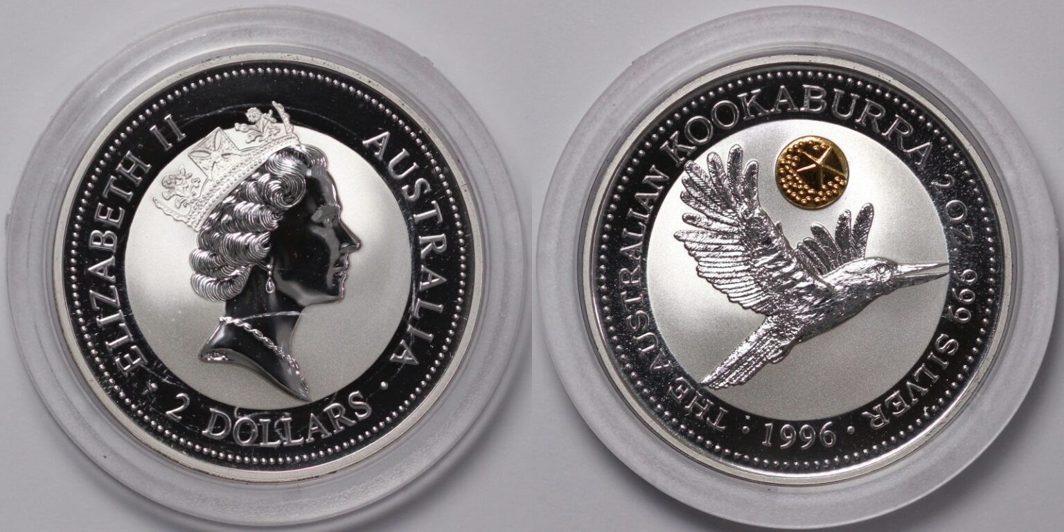 1996 Australian Kookaburra Gold Star Pagoda Privy Mark 2oz Silver ...