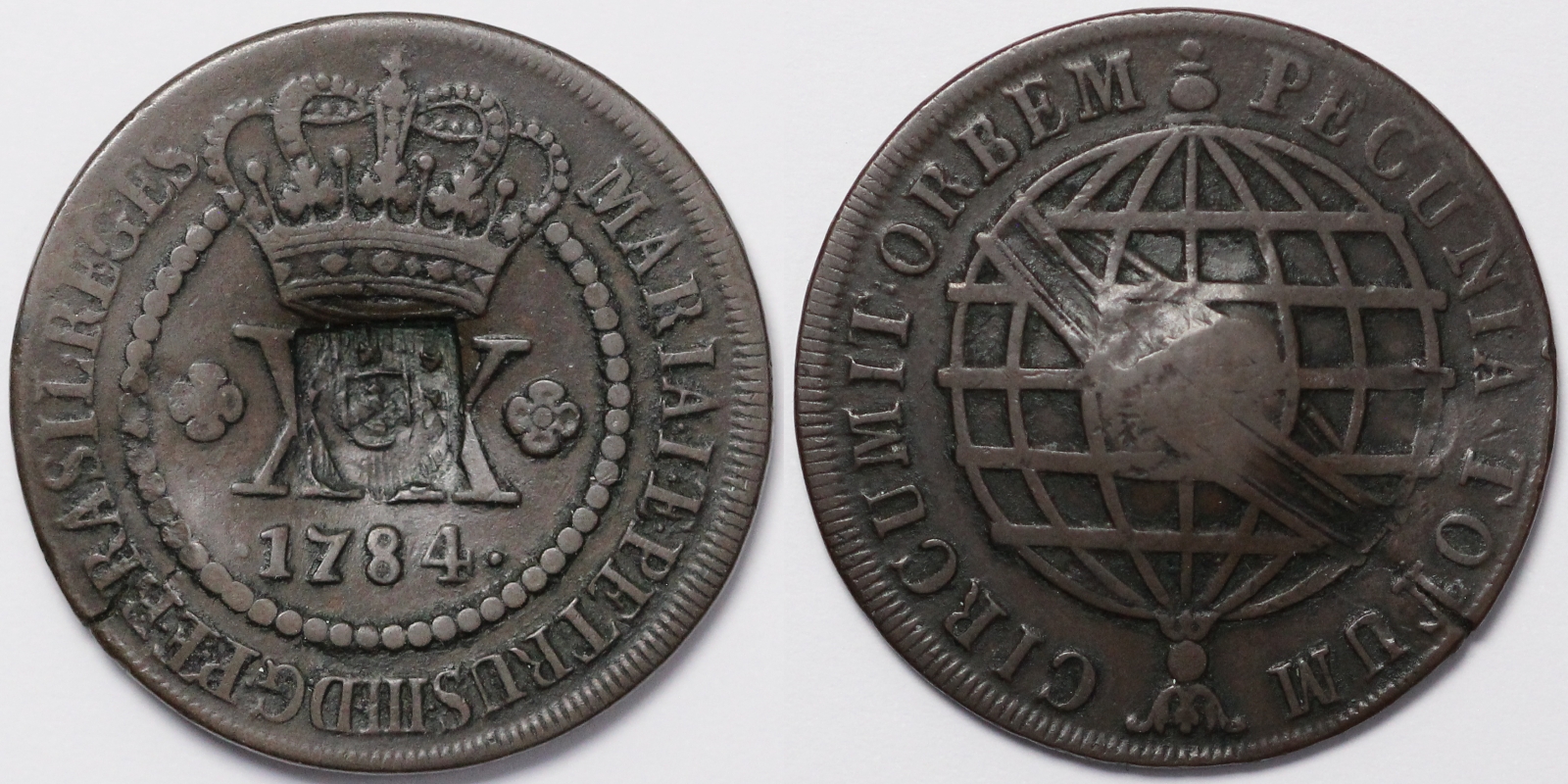 Brazil ND(1809) 40 Reis Shield Countermark on 1784 20 Reis Host Copper ...