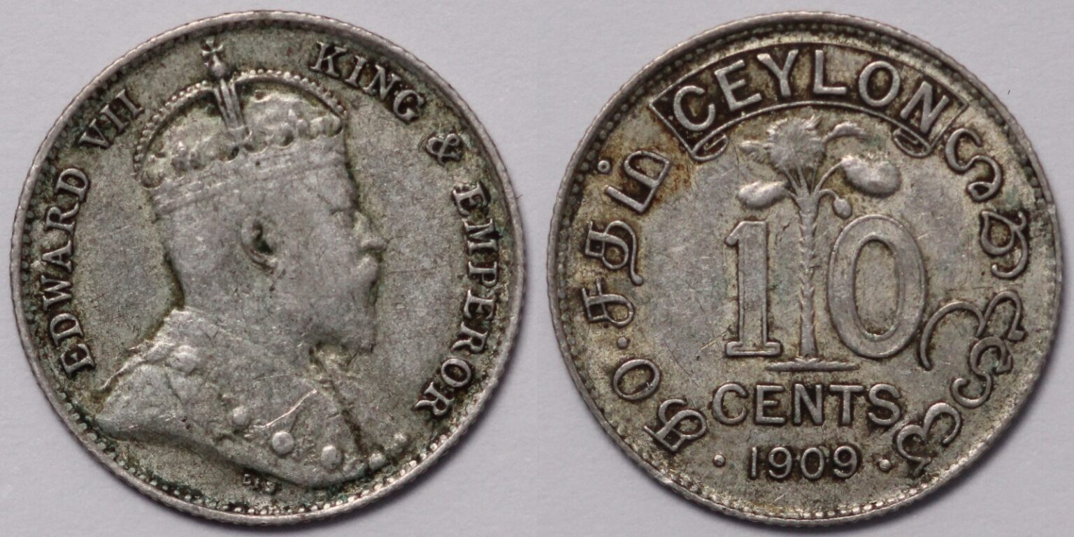 Ceylon 1909 10 Cents 10C Edward VII KM# 97 World Silver Coin - Imperial ...