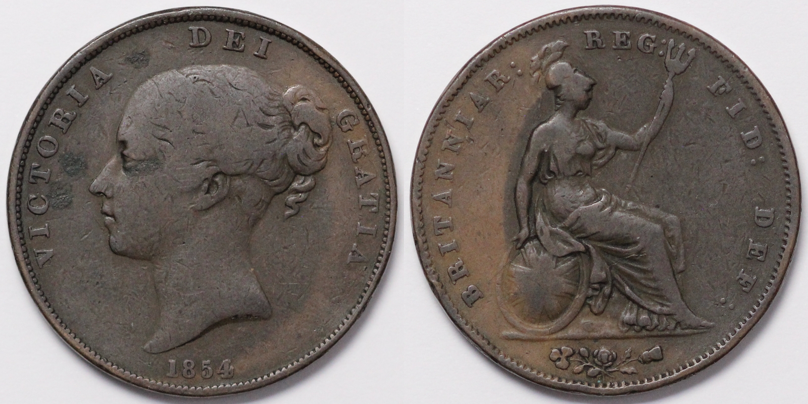Great Britain 1854 OT (Ornamental Trident) Penny Victoria S-3948 Copper ...