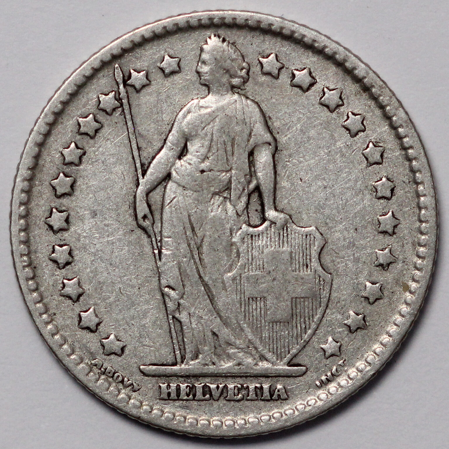 Switzerland 1906-B 1 Franc Helvetia Standing KM# 24 World Silver Coin ...