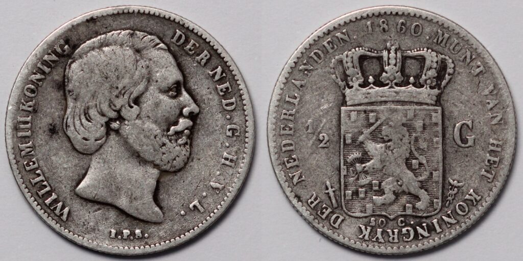 Netherlands 1860 1/2 Gulden William III KM# 92 World Silver Coin ...