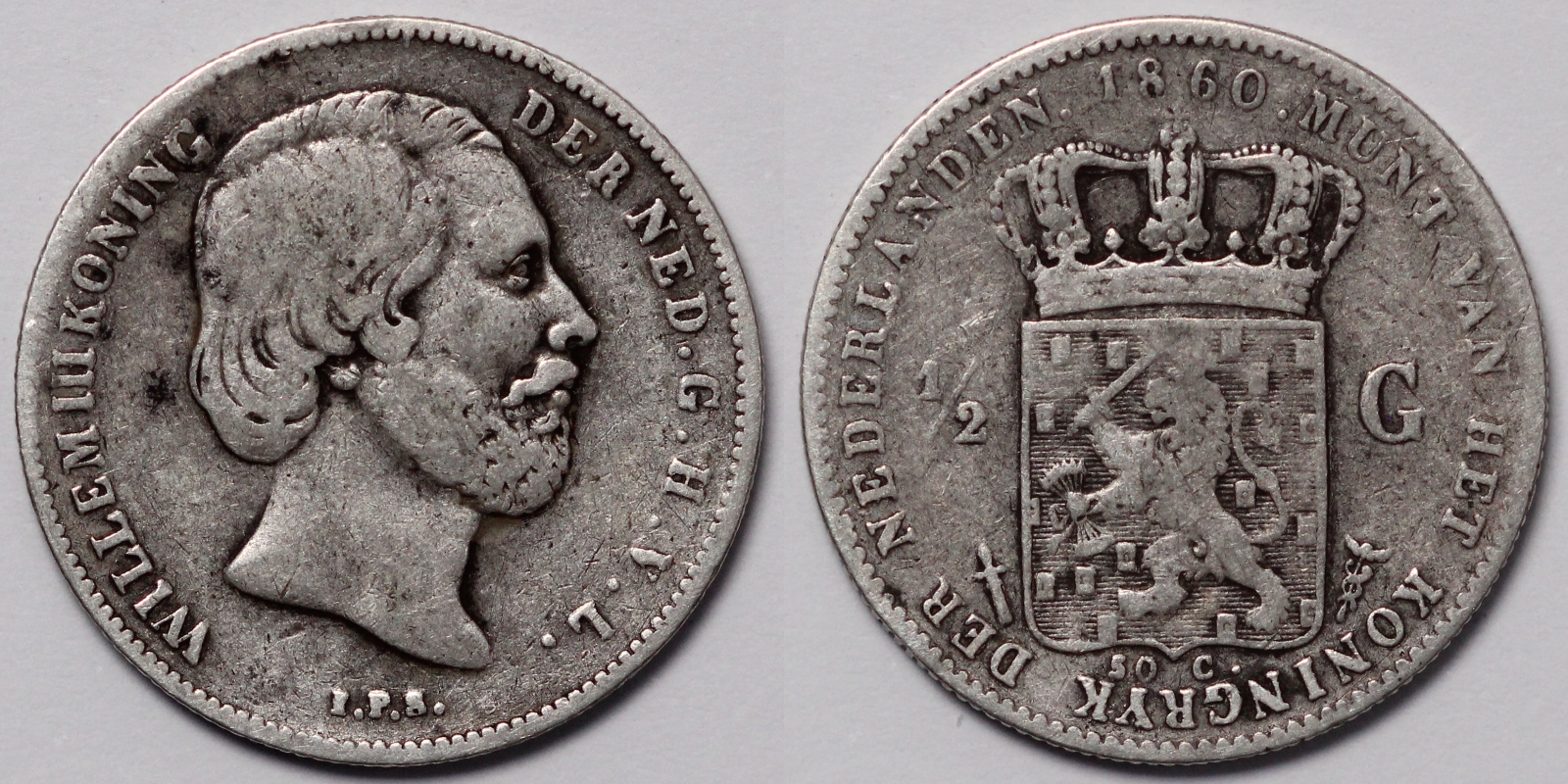 Netherlands 1860 1/2 Gulden William III KM# 92 World Silver Coin ...