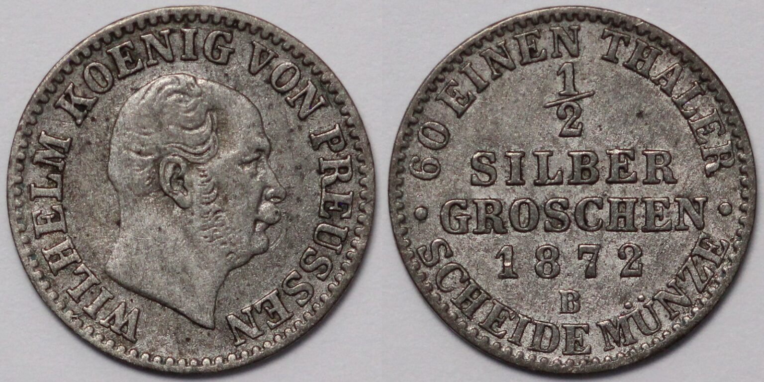 German States-Prussia 1872-B 1/2 Neu-Groschen Wilhelm I Hanover Mint ...