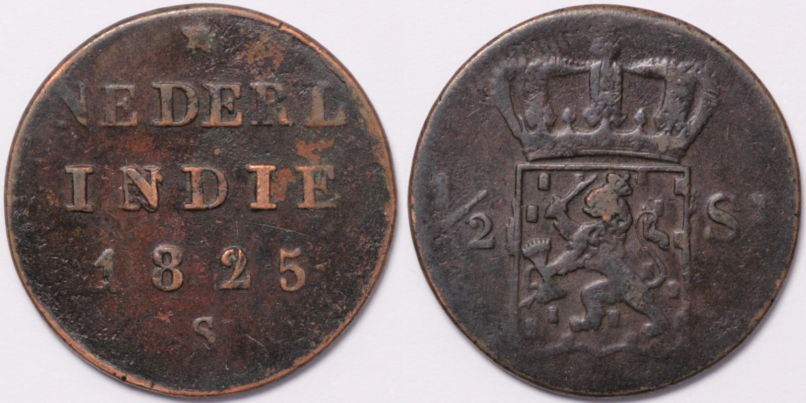 Netherlands East Indies Sumatra 1825-S 1/2 Stuiver KM# 285 Copper Coin ...