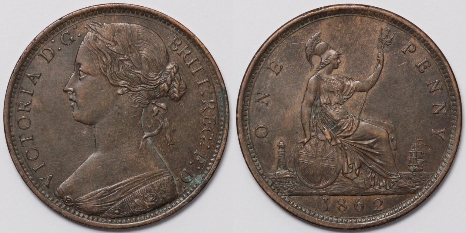 Great Britain 1862 Obverse 6, Reverse G One Penny Victoria S-3954 Bronze Coin - Imperial Numismatics