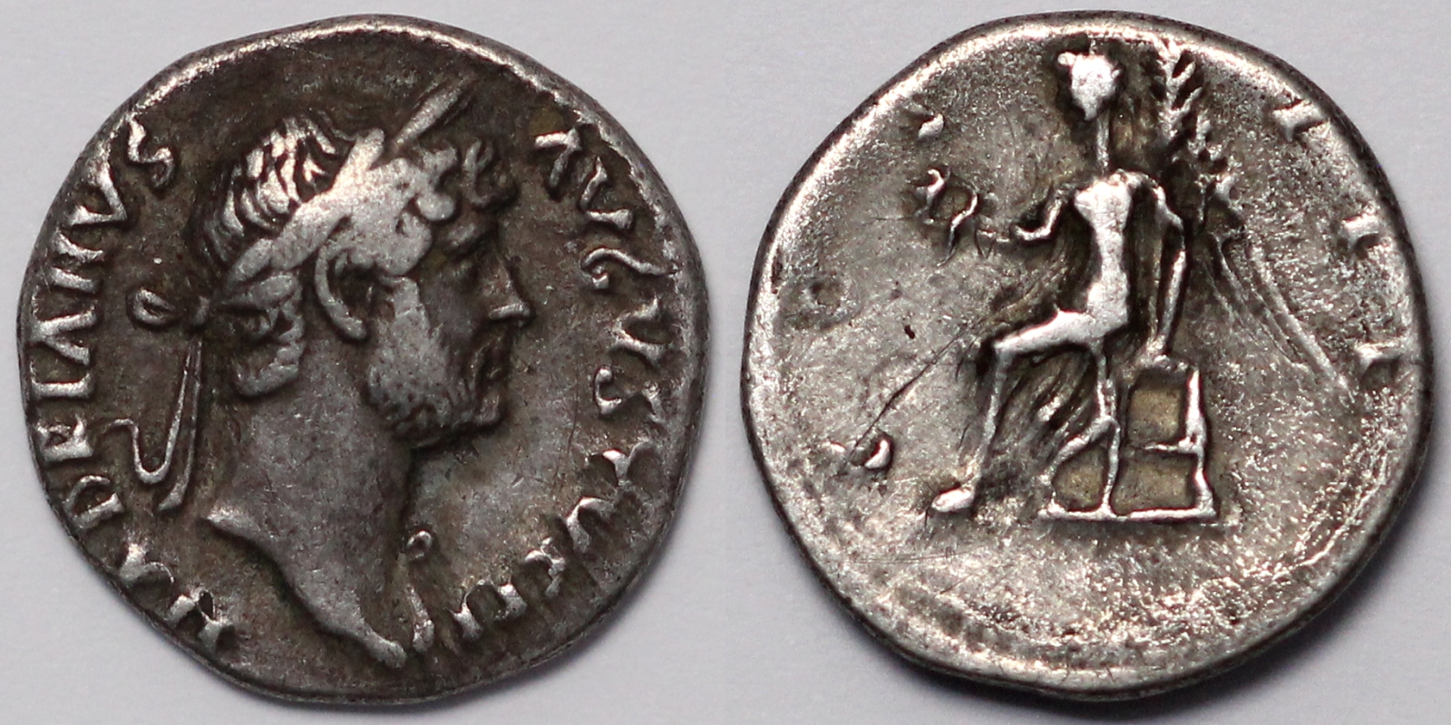 Ancient Roman Imperial Silver Coin Hadrian AD 128-9 Denarius Seated ...