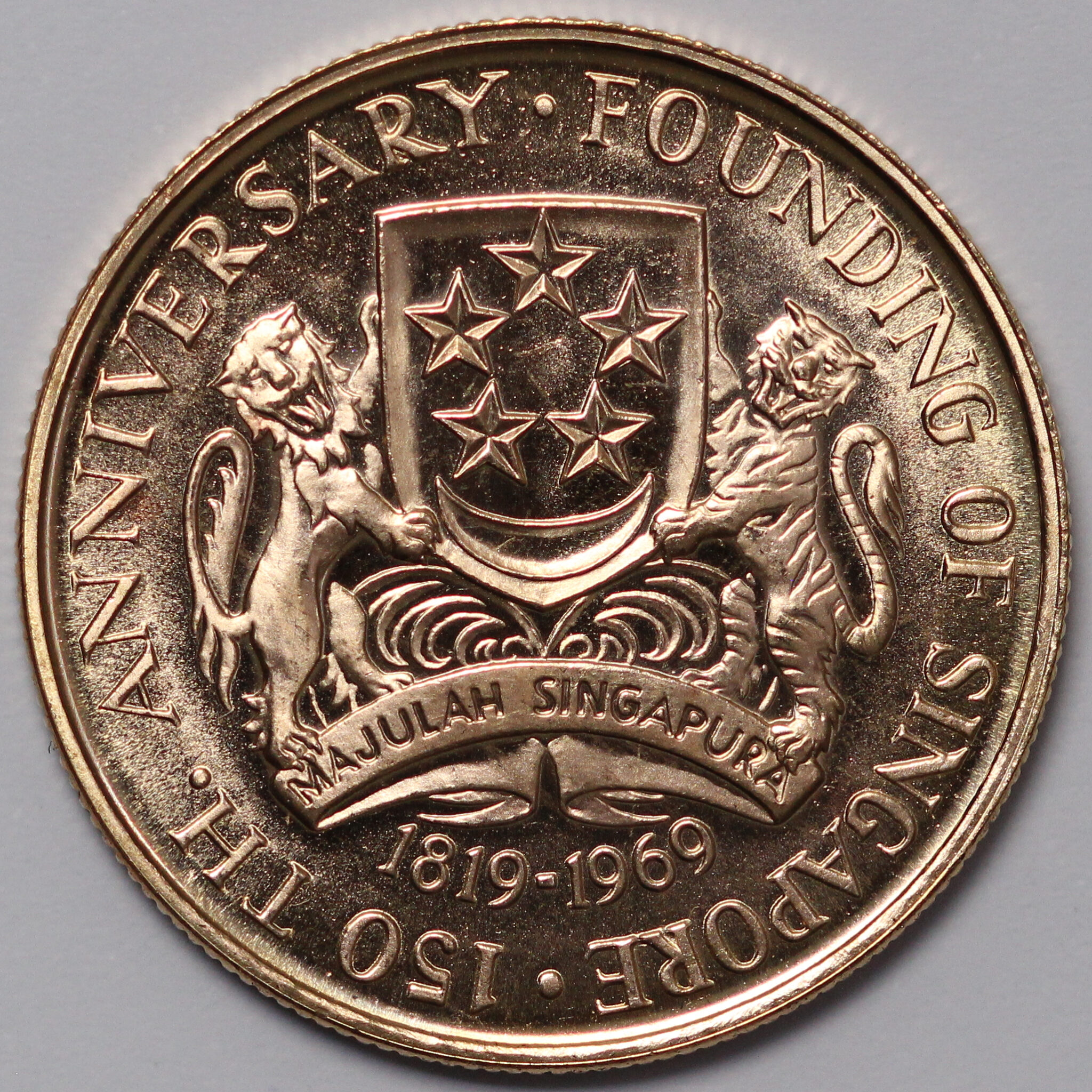 Singapore 1969 $150 Founding of Singapore 150th Anniversary Gold Coin ...