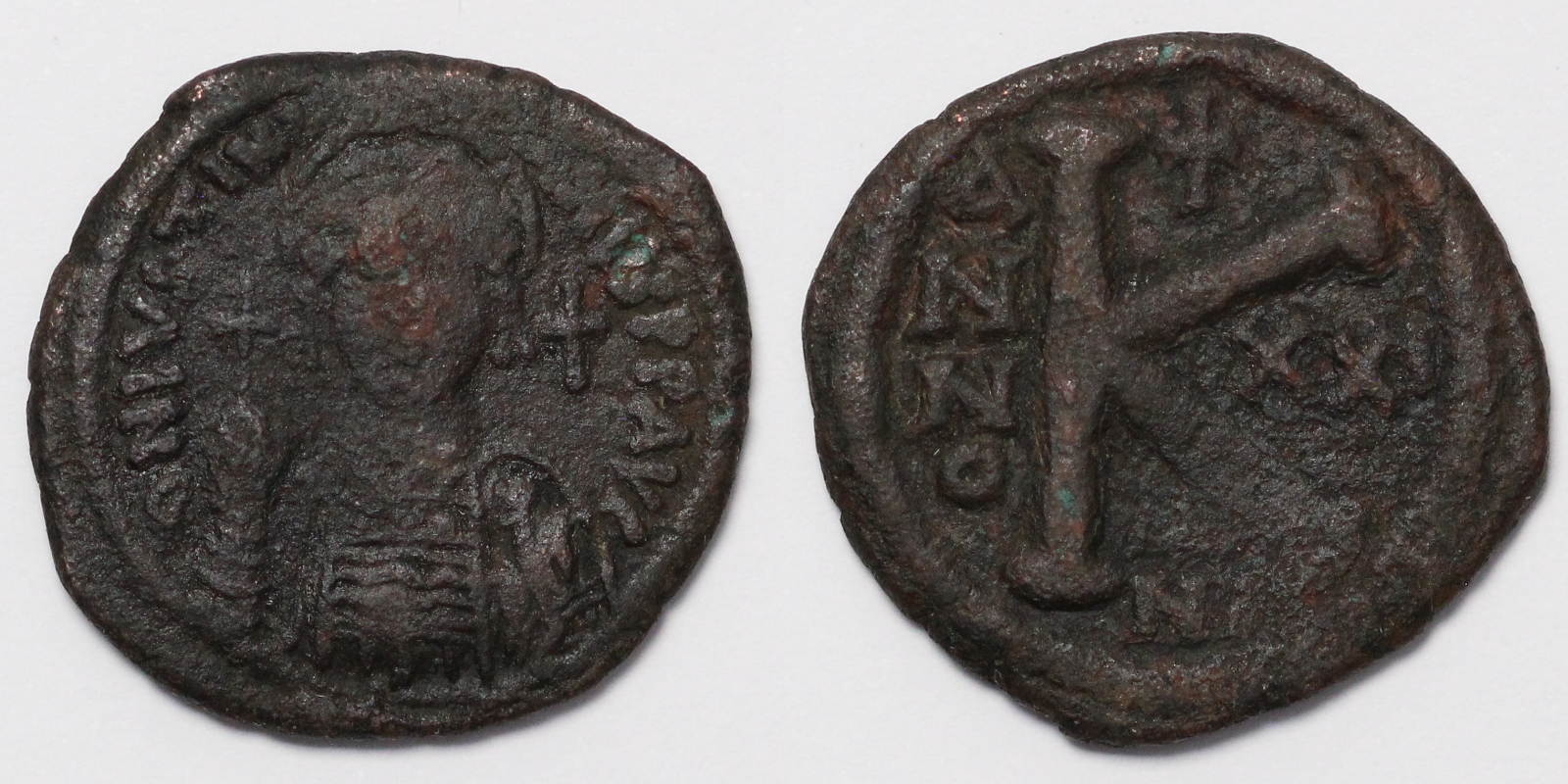 Ancient Byzantine Coin Justinian I Æ Half Follis RY 21 (AD 547/8 ...