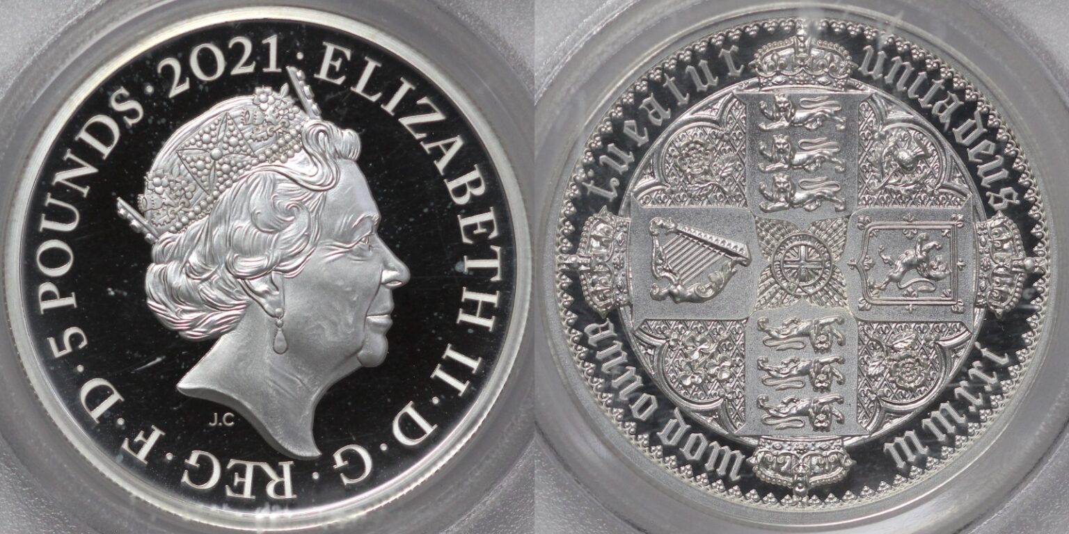 PCGS PR67DCAM Great Britain 2021 £5 Gothic Crown Quartered Arms 2oz ...