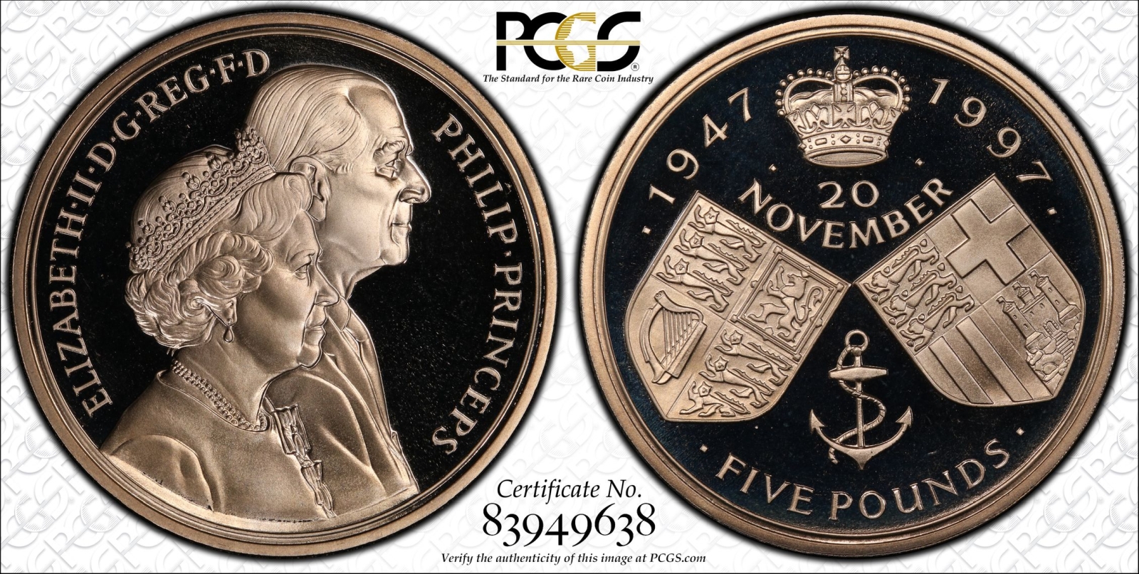 PCGS Graded PR69DCAM Great Britain 1997 £5 Golden Wedding CuNi Proof ...
