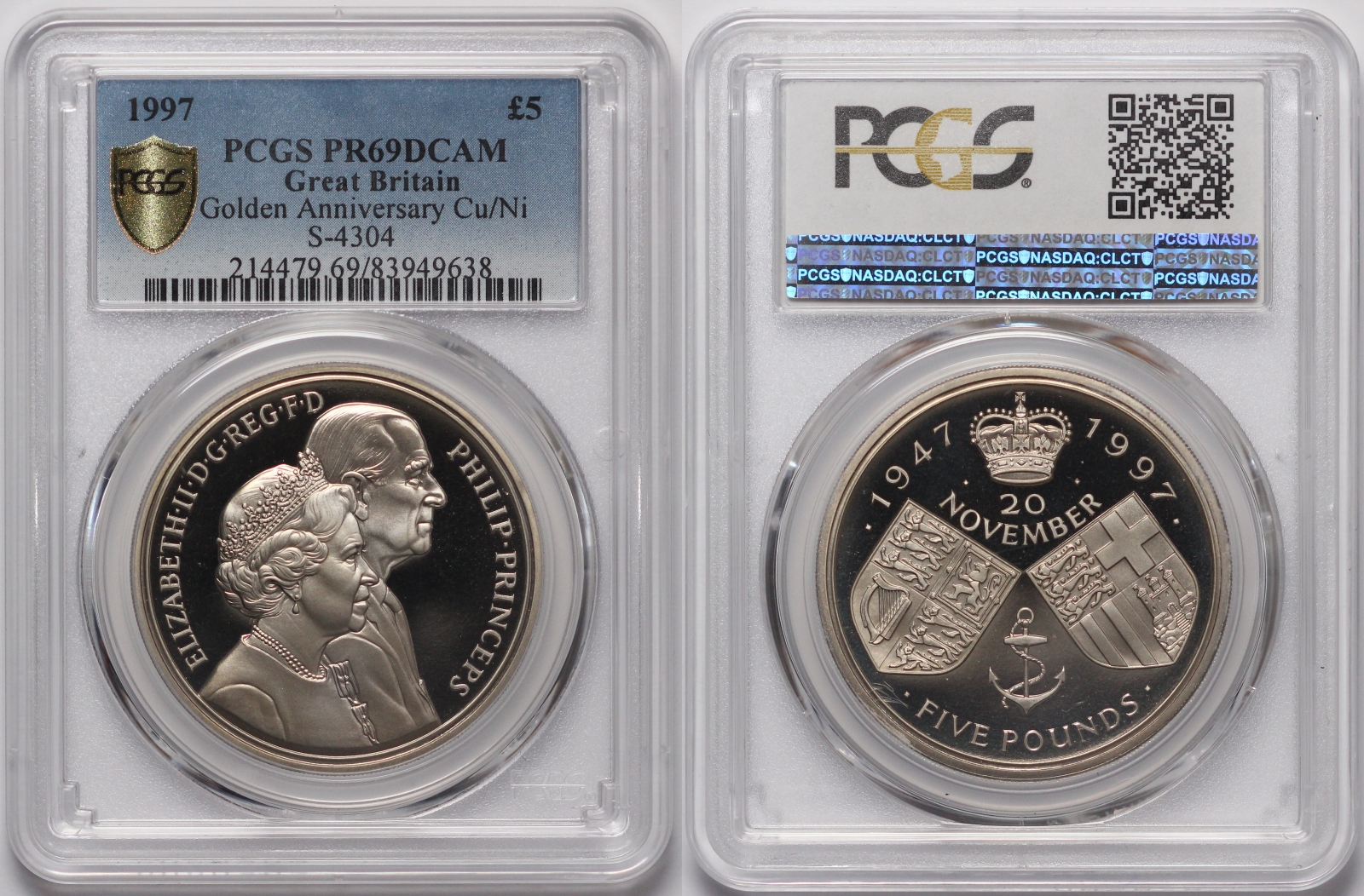 PCGS Graded PR69DCAM Great Britain 1997 £5 Golden Wedding CuNi Proof ...