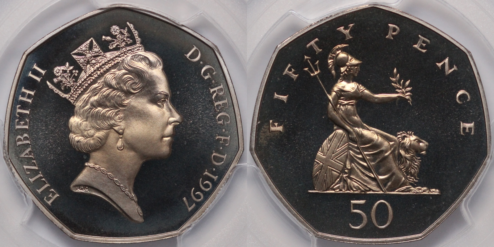 PCGS Graded PR69DCAM Great Britain 1997 50 Pence 50p Large Size CuNi ...