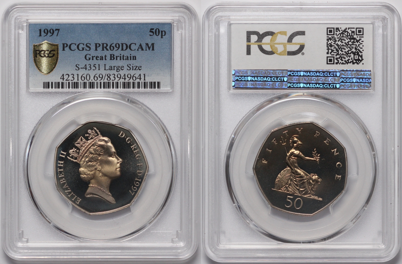 PCGS Graded PR69DCAM Great Britain 1997 50 Pence 50p Large Size CuNi ...