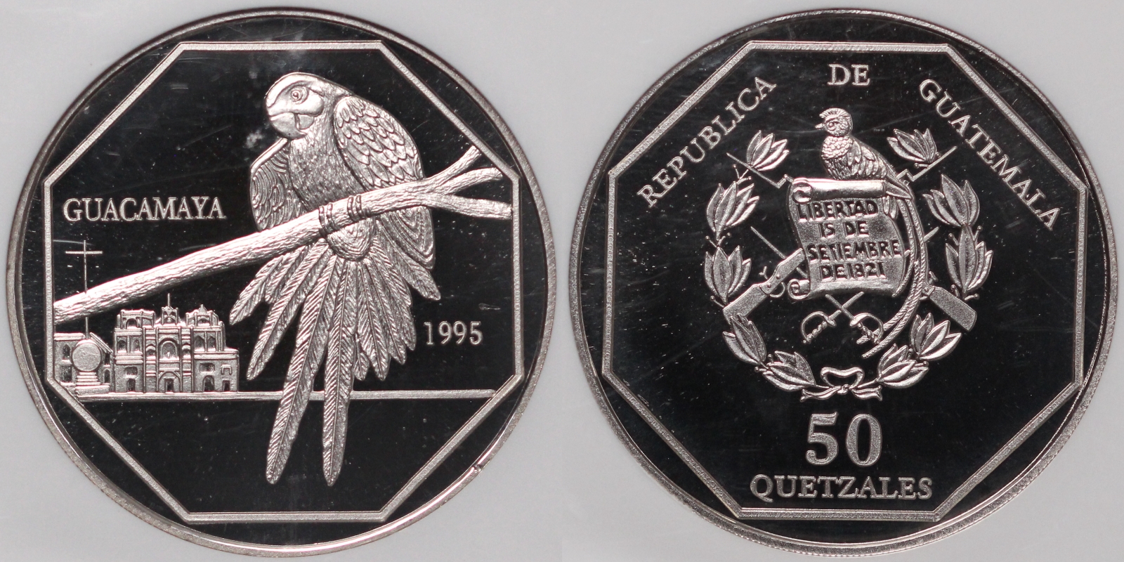 NGC Graded PF68 Ultra Cameo Guatemala 1995 50 Quetzales Silver Proof ...