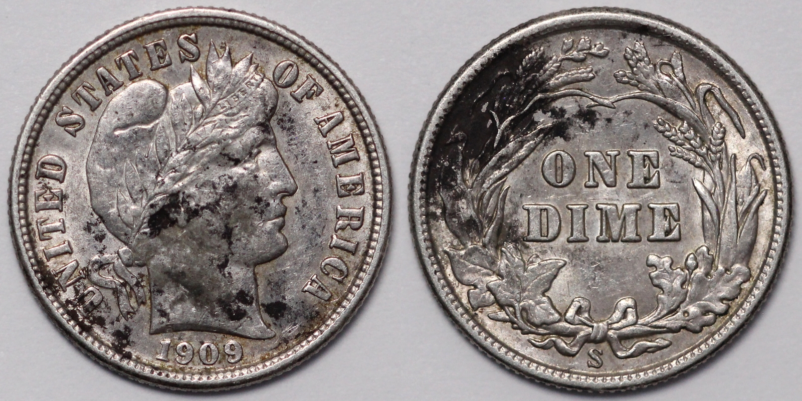 United States USA 1909-S Barber Dime 10C San Francisco Silver Coin Semi ...