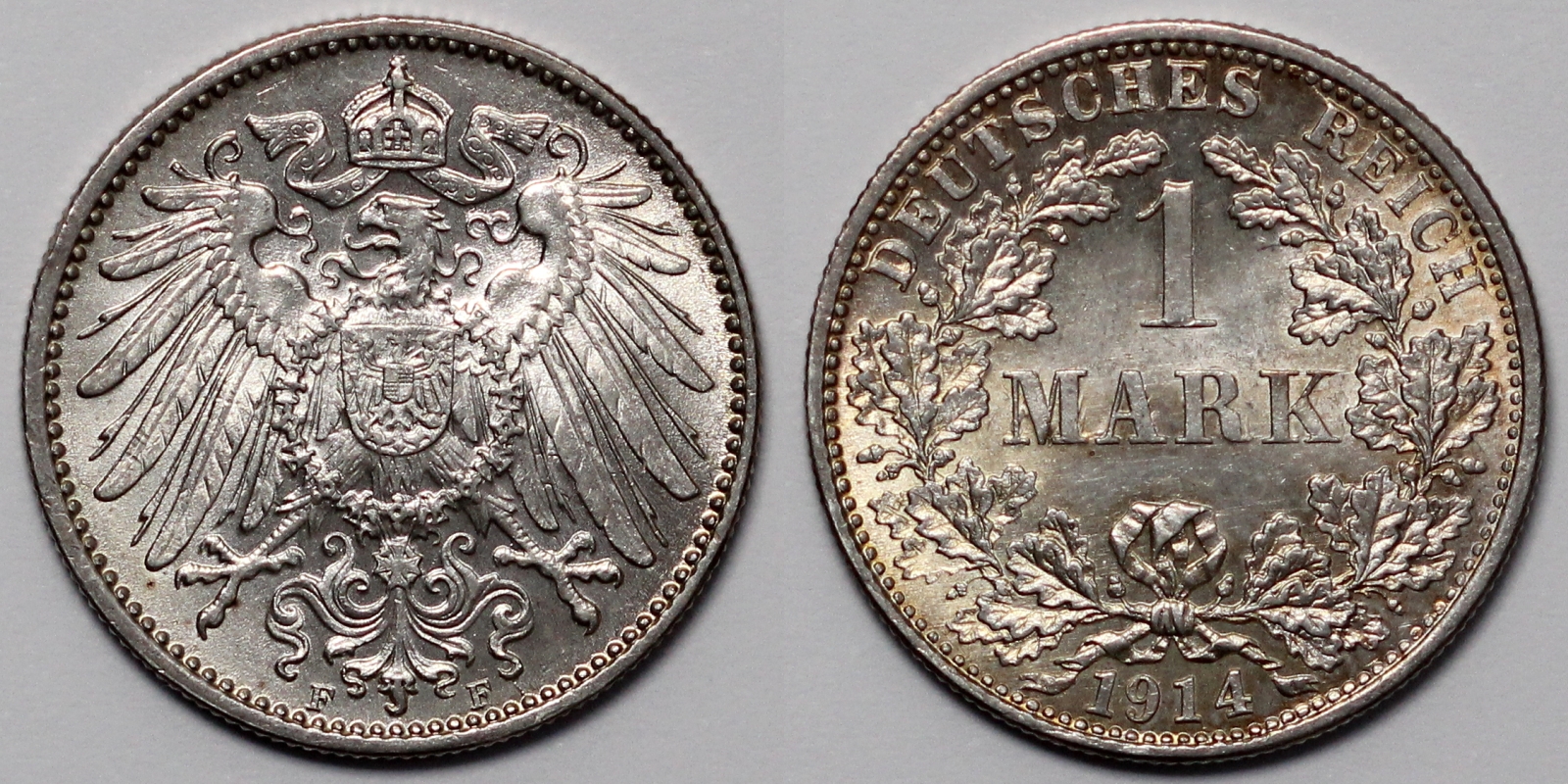 Germany - Empire 1914-F 1 Mark Stuttgart Mint KM# 14 World Silver Coin ...