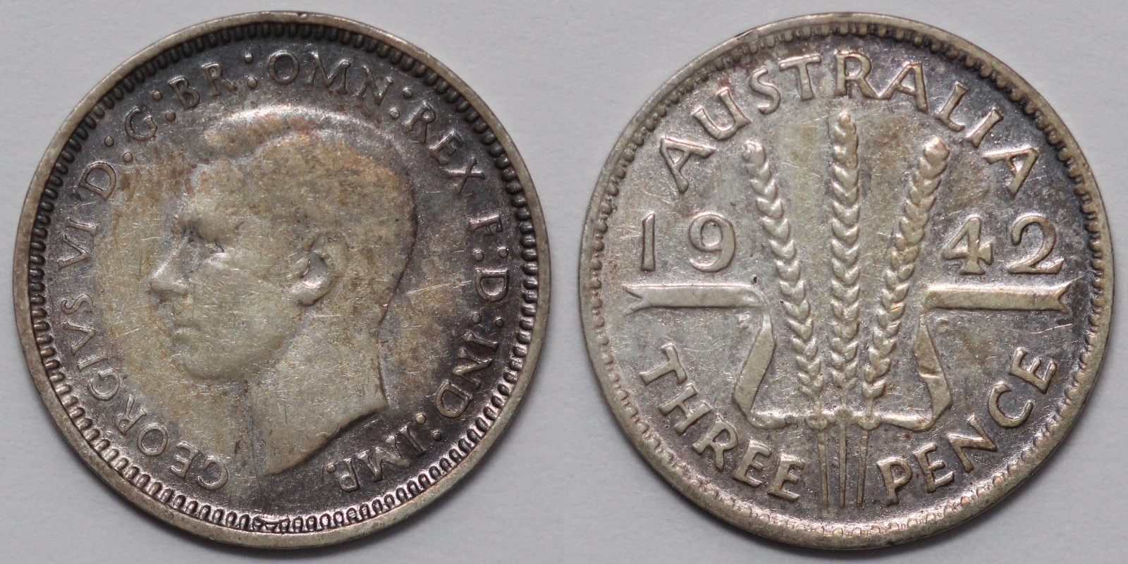 Australia 1942(m) Threepence 3D George VI Melbourne Mint Silver Coin ...