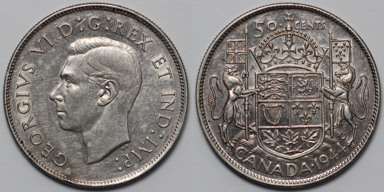 Canada 1944 Fifty Cents 50C Wide Date George VI KM# 36 World Silver ...