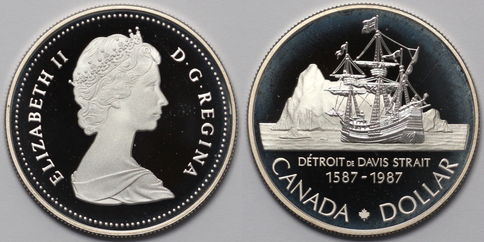 Canada 1987 Proof Silver Dollar $1 KM# 154 400th Anniv. Davis Strait ...