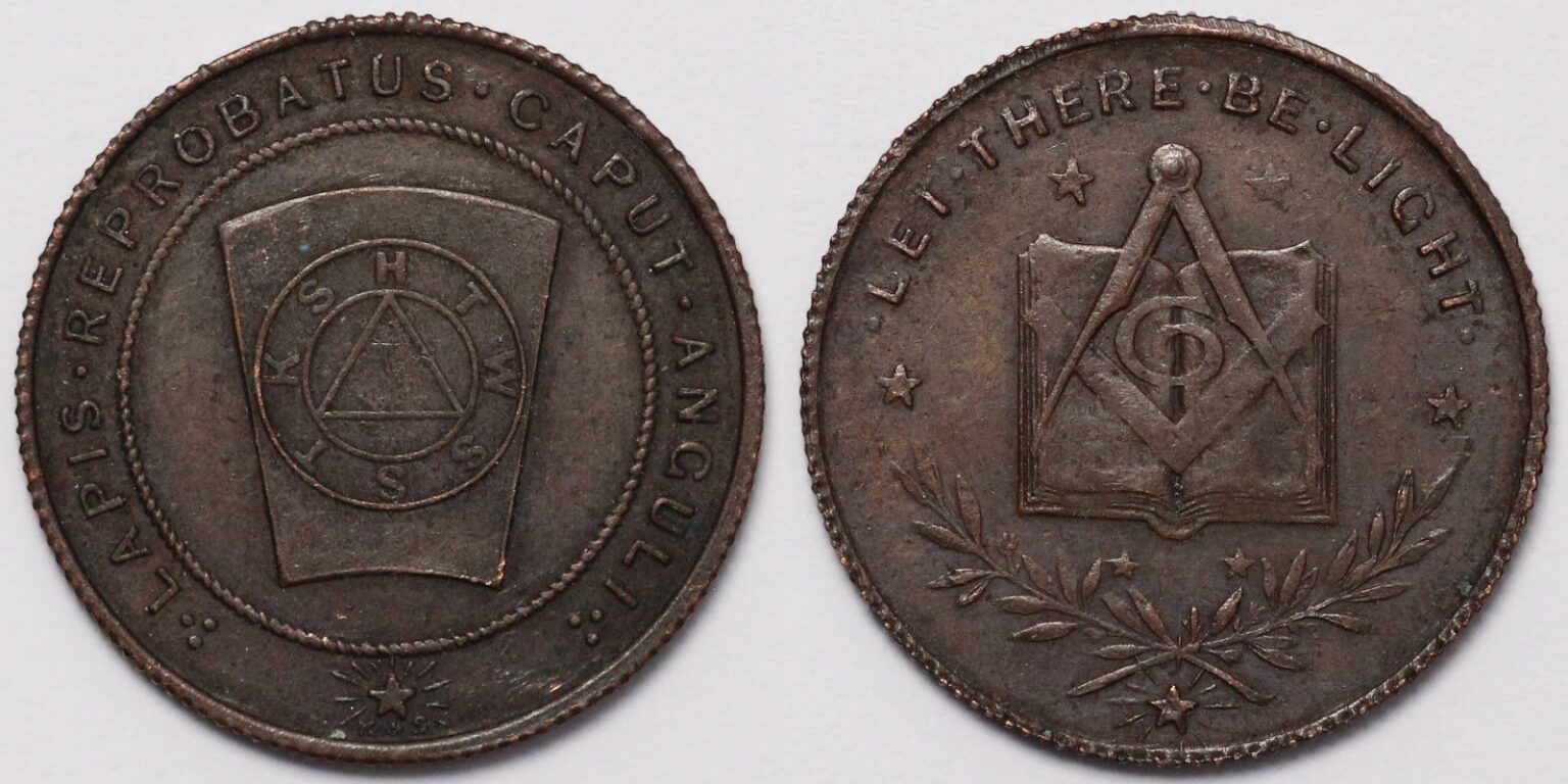 Mark Master Masonic Copper Token LAPIS REPROBATUS CAPUT ANGULI HTWSSTKS ...