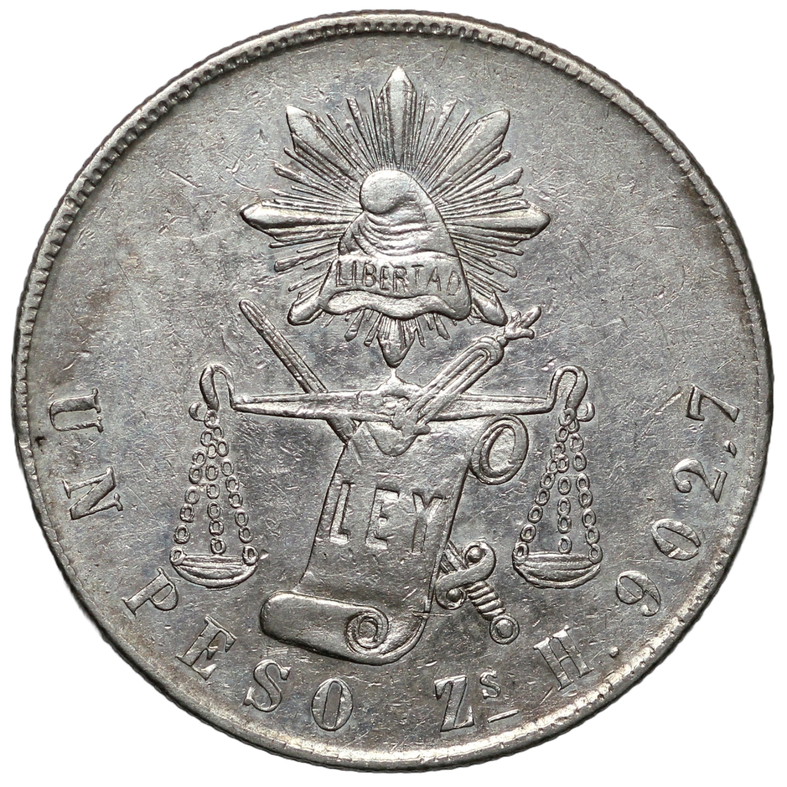 Mexico Second Republic 1871-Zs H Peso Zacatecas Mint KM# 408.8 World Silver Coin - Imperial ...