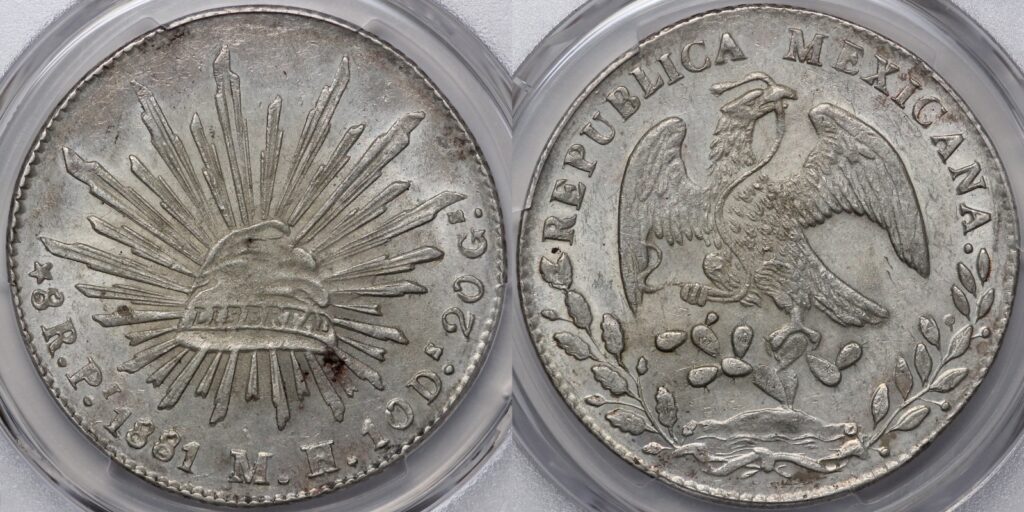 PCGS Genuine Cleaned Uncirculated Details Mexico 1881-Pi MH 8 Reales Silver Coin - Imperial ...