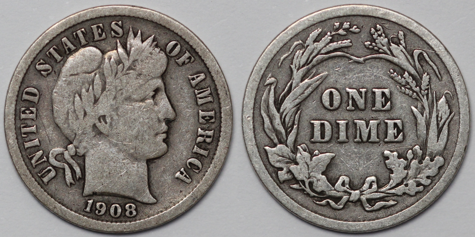 United States USA 1908 Barber Dime 10c Philadelphia Mint World Silver ...