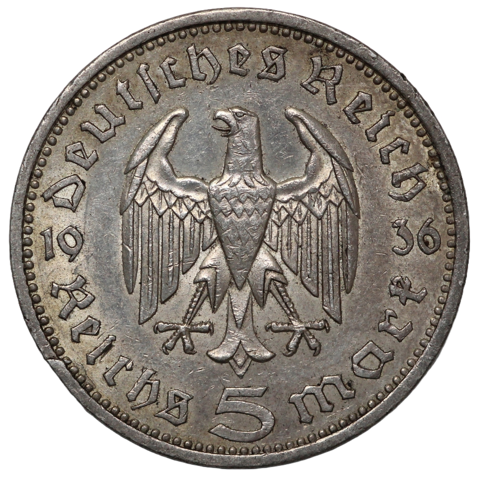 Germany - Third Reich 1936-A 5 Reichsmark Paul von Hindenburg KM#86 ...