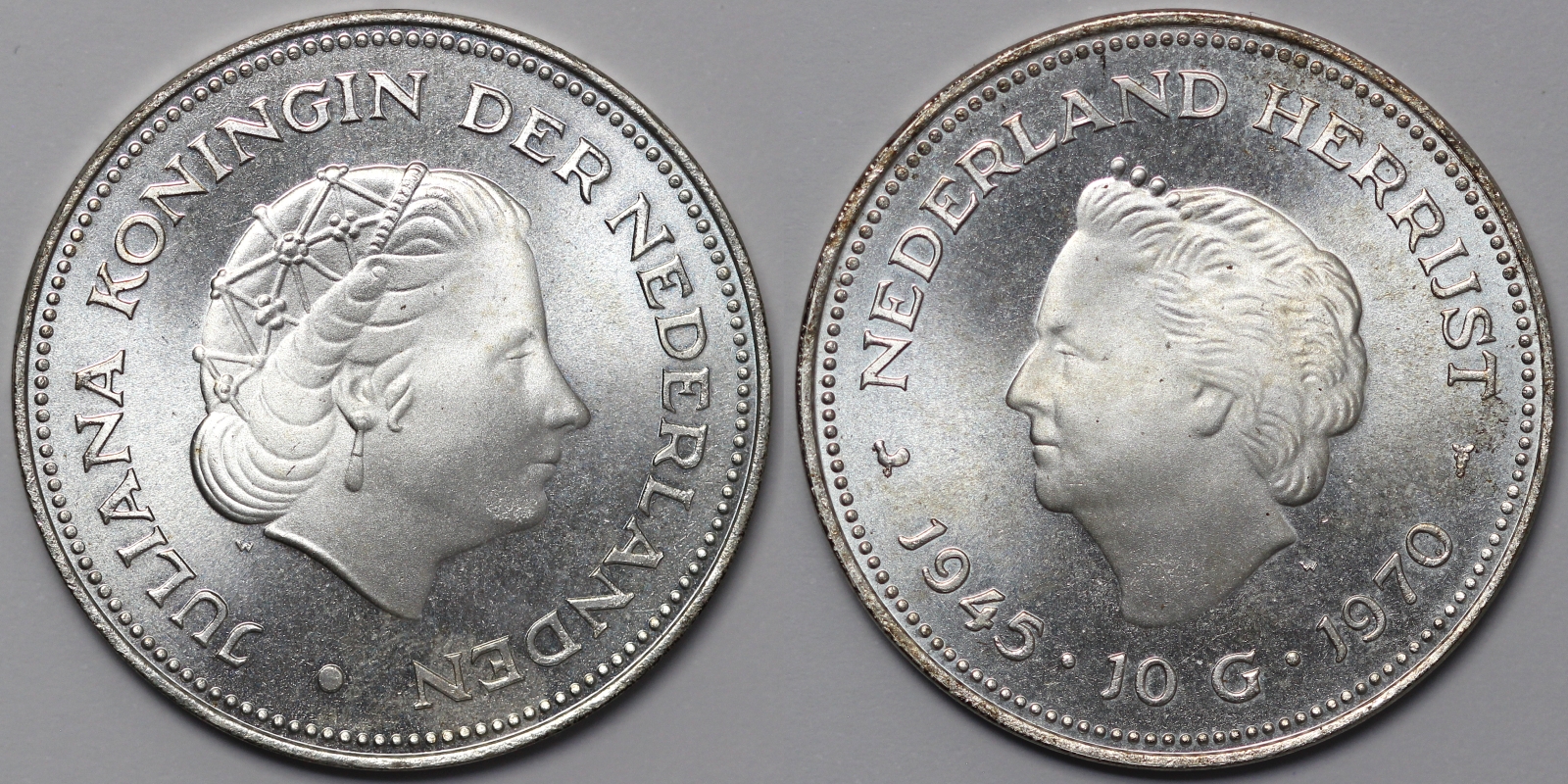 Netherlands 1970 10 Gulden KM# 195 25th Anniv. of Liberation World ...