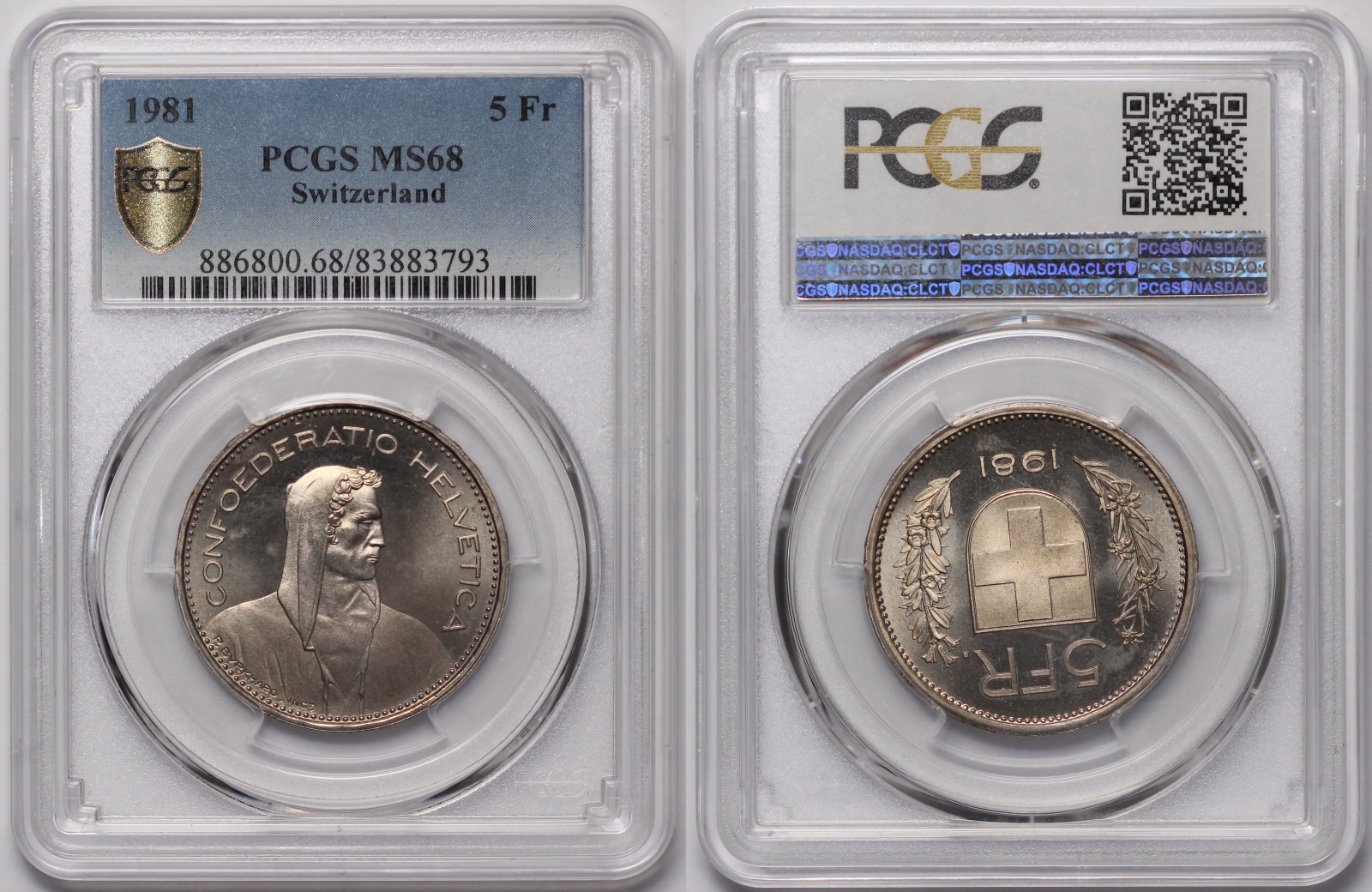 PCGS Graded MS68 Switzerland Confederation 1981 5 Francs World Coin Top Pop - Imperial Numismatics