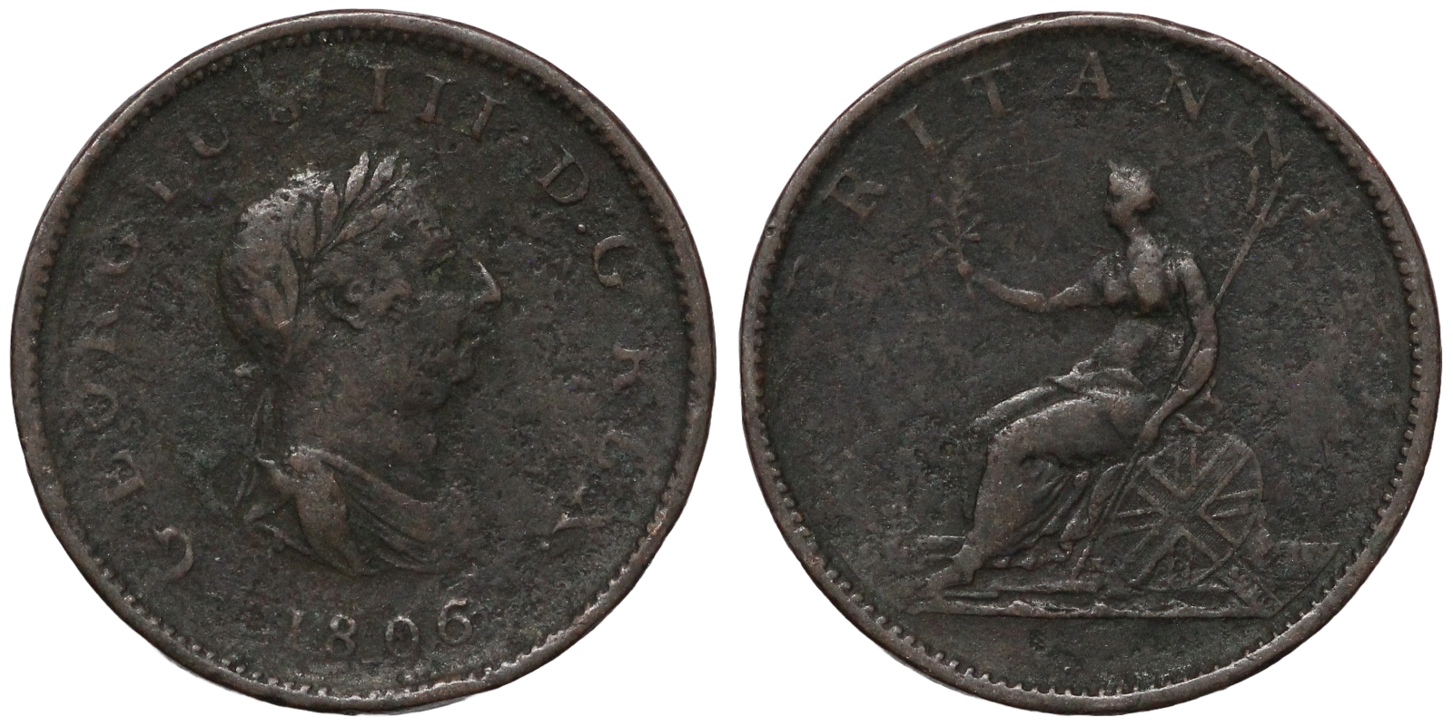 Great Britain 1806 Halfpenny George III Shorter Hair S-3781 World ...