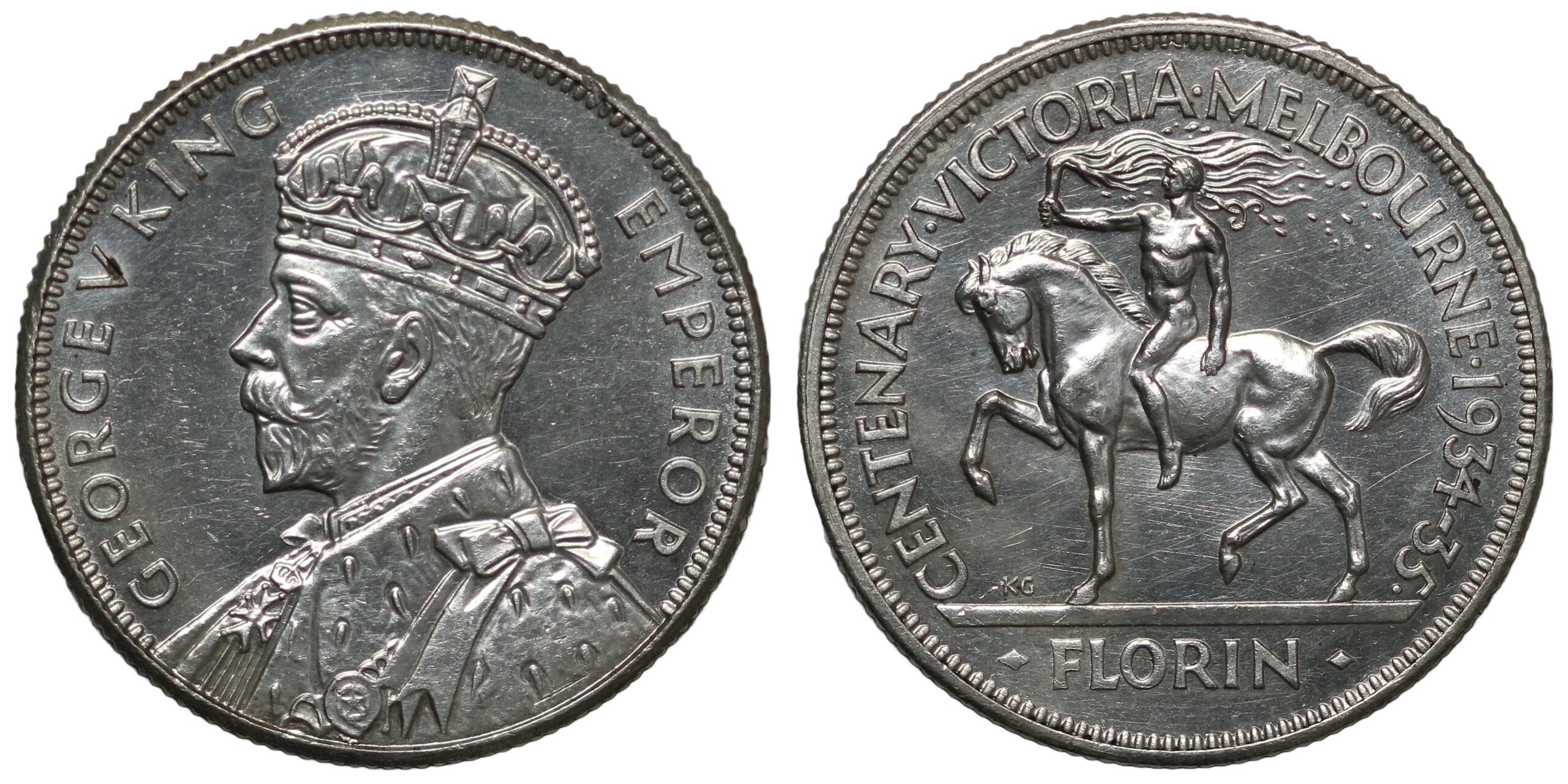 Australia 1934-35 Melbourne Centenary Florin Sterling Silver Coin - Rare - Imperial Numismatics