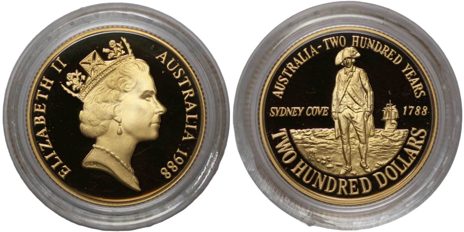 Australia 1988 $200 Gold Proof Coin Bicentenary First Fleet Arrival RAM ...