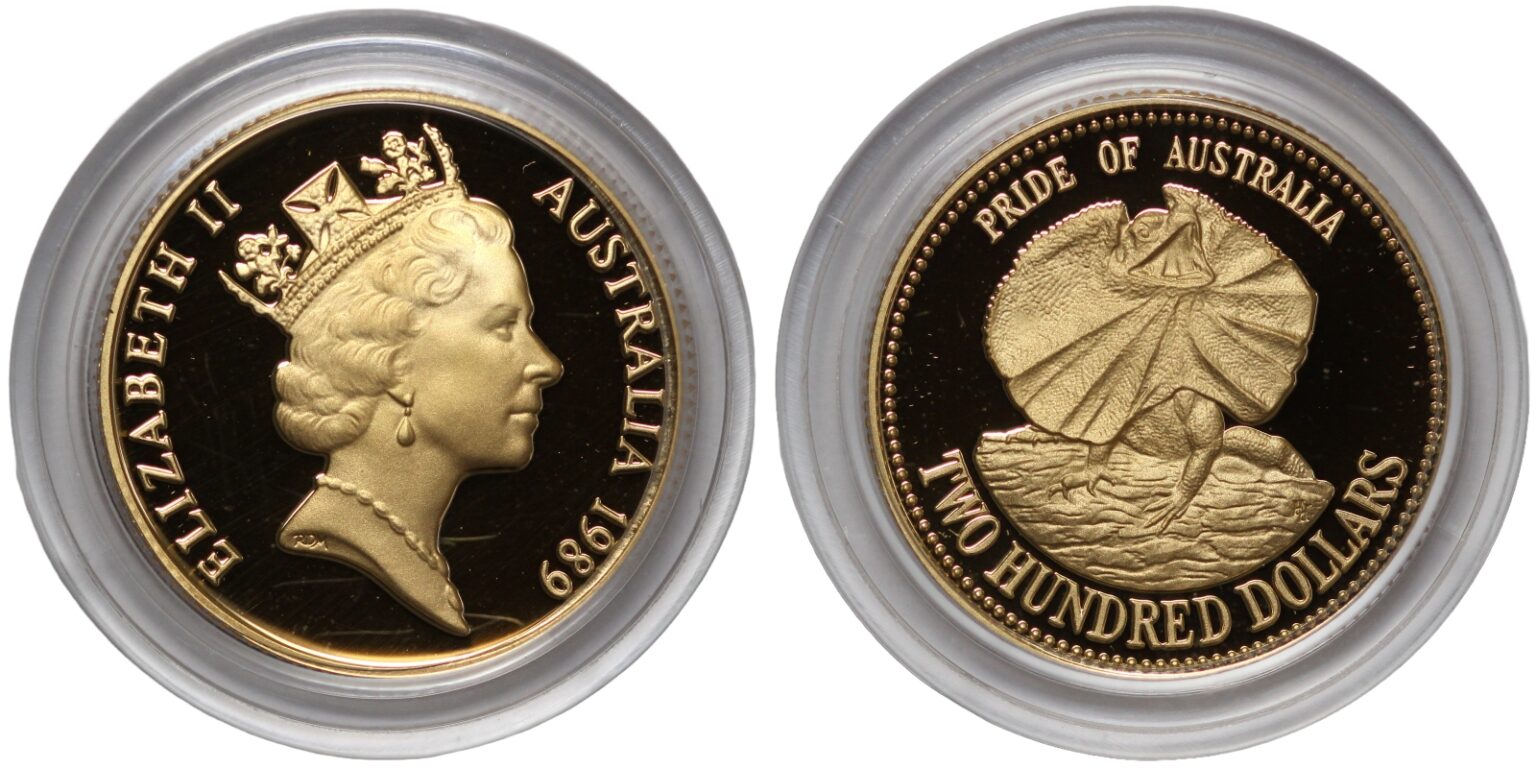 Australia 1989 $200 Gold Proof Coin Pride of Australia Frilled Neck ...