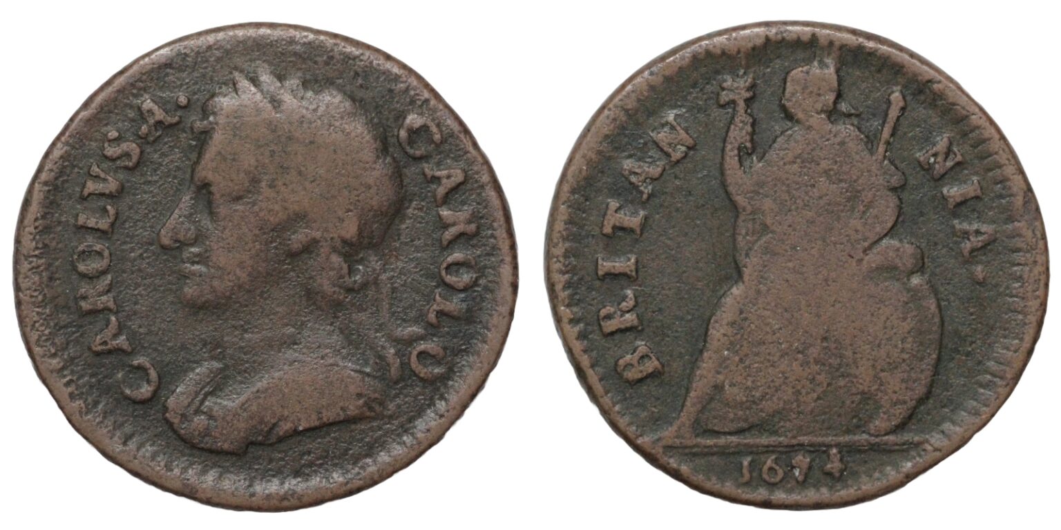 Great Britain 1674 Farthing 1/4D Charles II S-3394 Copper Coin ...