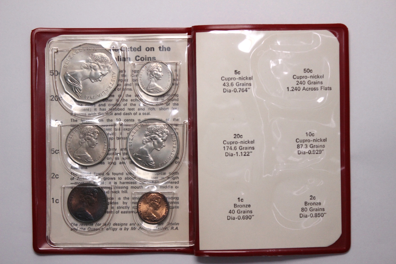 Australia 1973 Royal Australian Mint 6-Coin Uncirculated Set Red Wallet ...