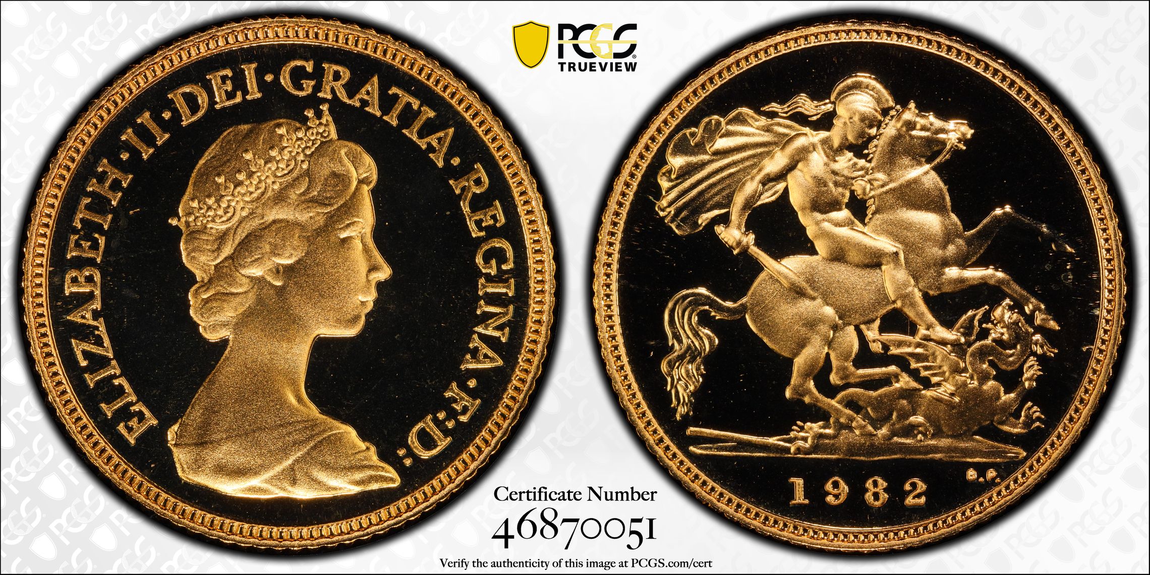 PCGS Graded PR69DCAM Great Britain 1982 Half Sovereign St George Proof ...