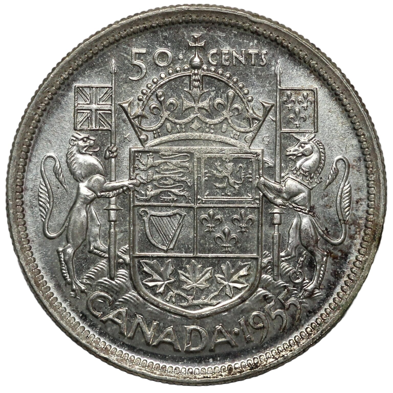 Canada 1955 Fifty Cents 50C Elizabeth II Prooflike Silver Coin ...