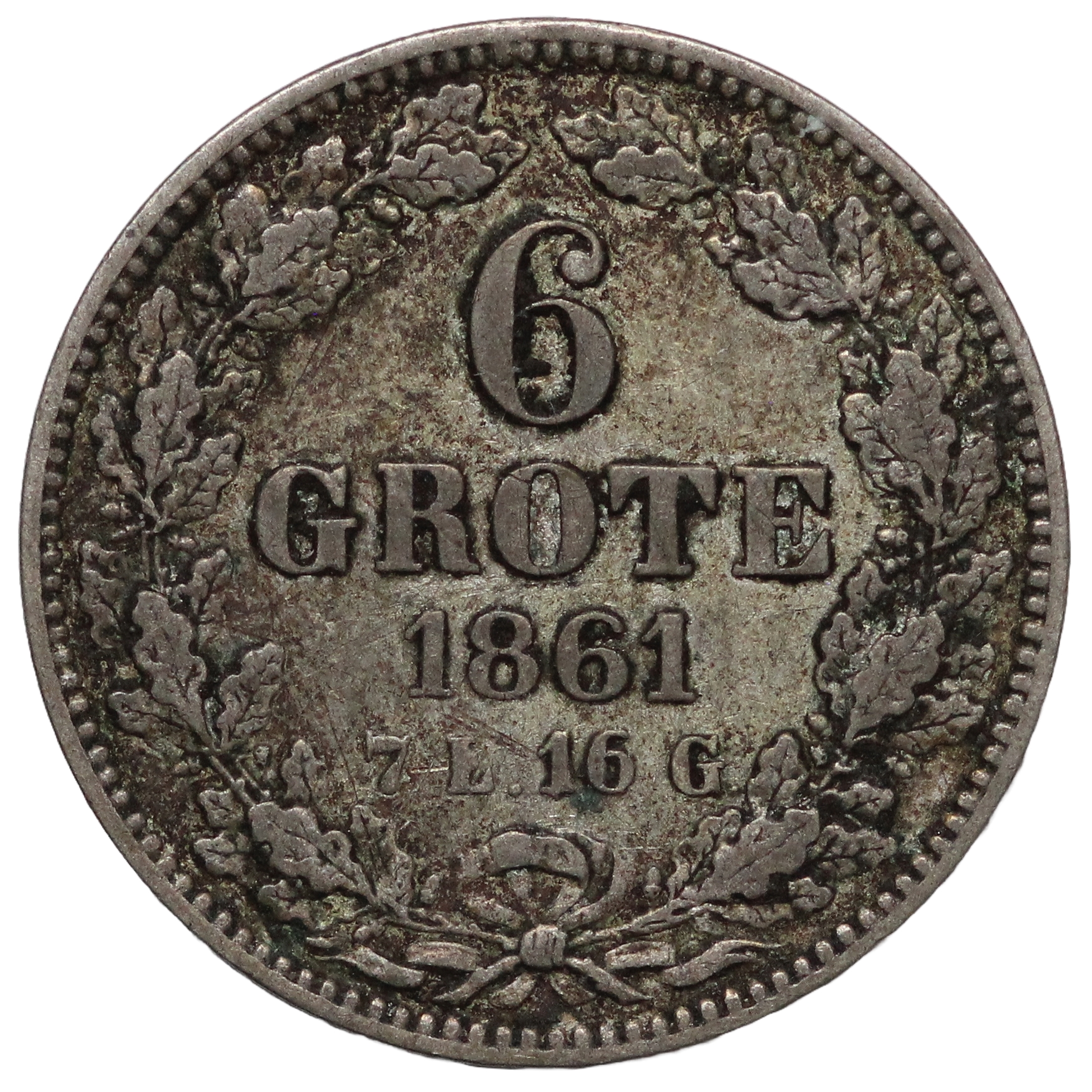 German States Bremen 1861 6 Grote / 1/12 Thaler KM# 245 World Silver ...